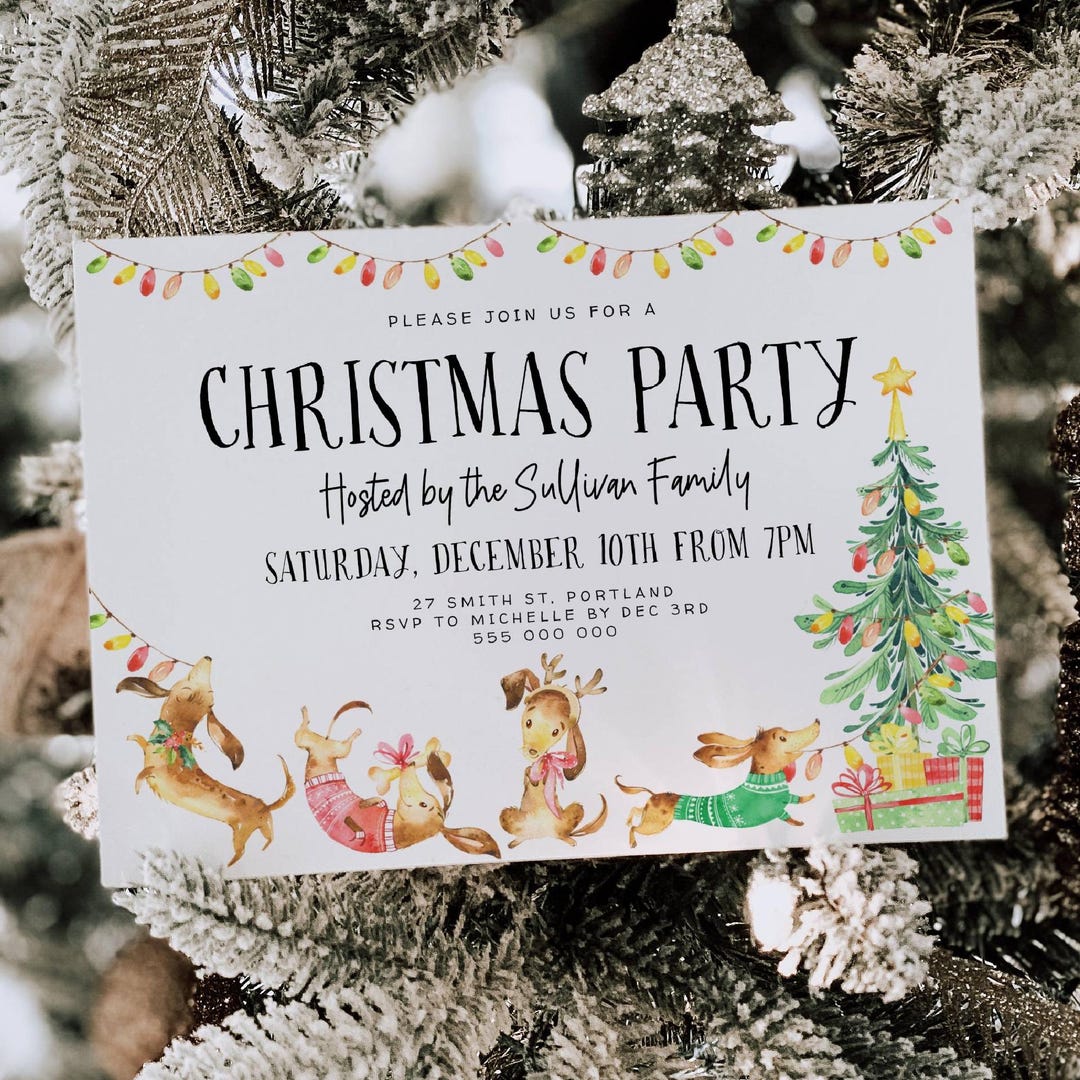 Dachshund Christmas Party Invitation Template, Printable Fun Holiday ...