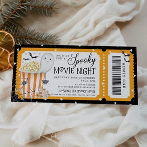 Halloween Spooky Movie Night Ticket Invitation Template, Printable ...