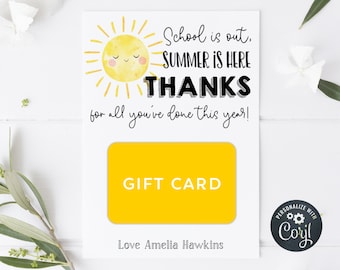 End of Year Teacher Gift Card Holder Template, Printable School's Out ...