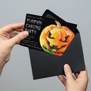Pumpkin Carving Party Invitation Template, Printable Halloween Party ...