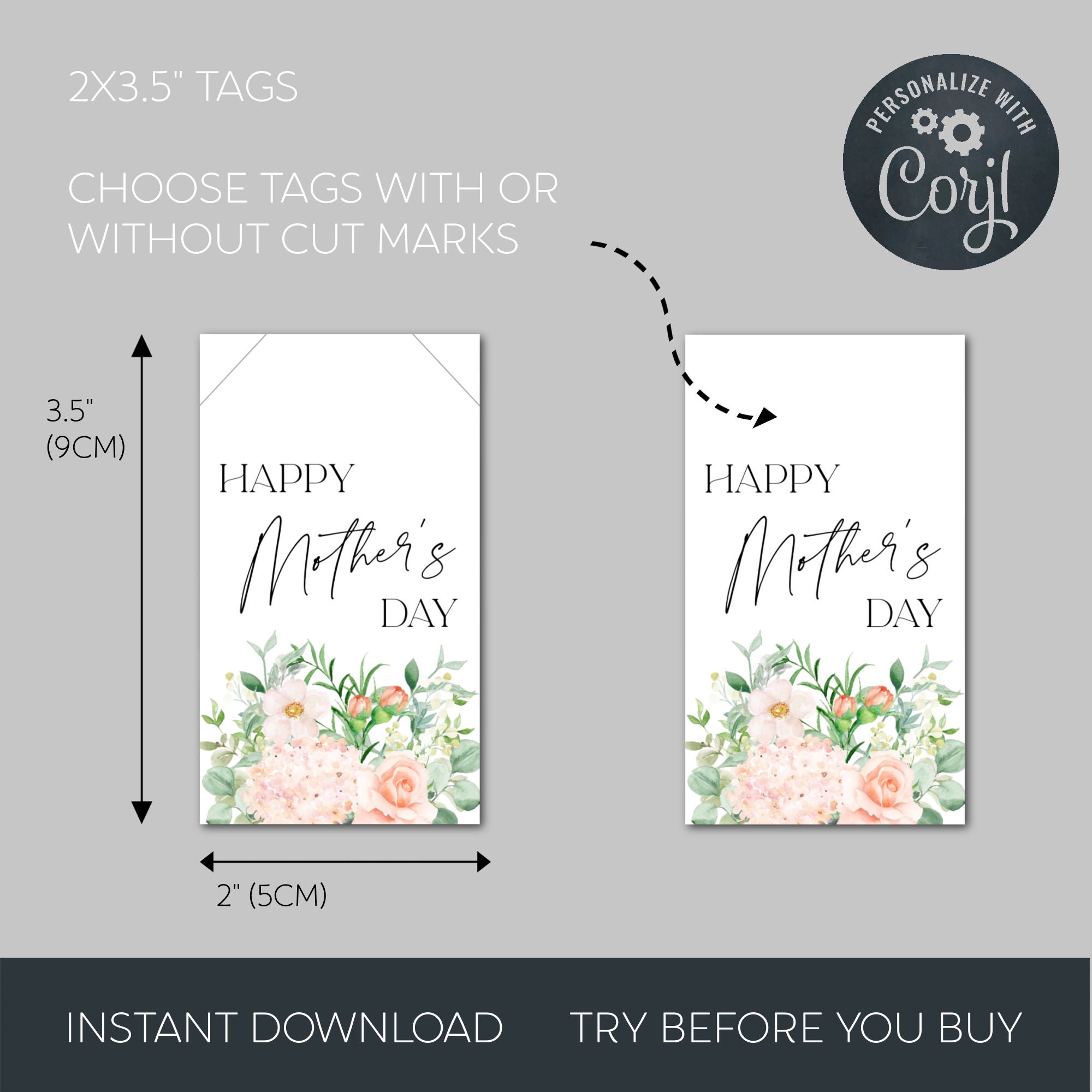Floral Mother's Day Gift Tag Template, Printable Pink Roses & Greenery ...