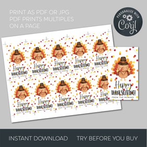 Editable Happy Thanksgiving Gift Tag Template, Cute Turkey Favor Tag ...