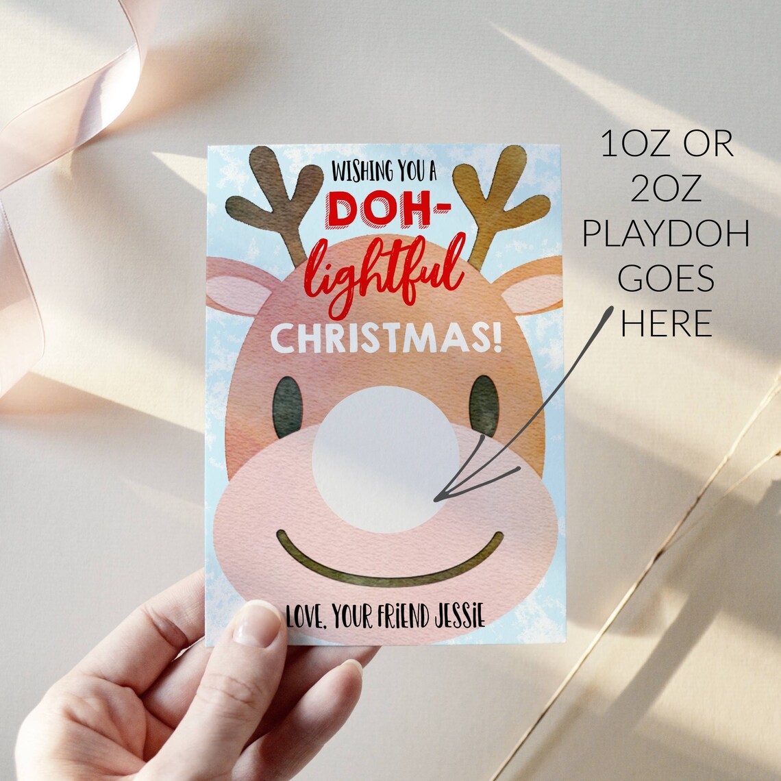 Christmas Reindeer Play Doh Card Template, Printable Wishing You A Doh ...