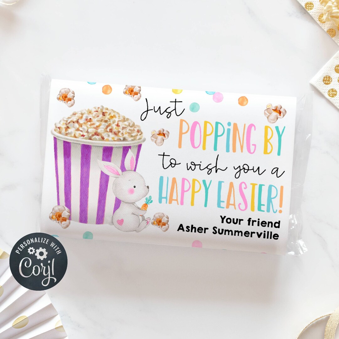 Easter Popcorn Wrapper Template, Printable Just Popping by Easter Bunny ...