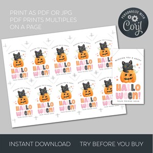 Halloween Cat Pumpkin Gift Tag Template, Printable Spooky Cute Kitty ...