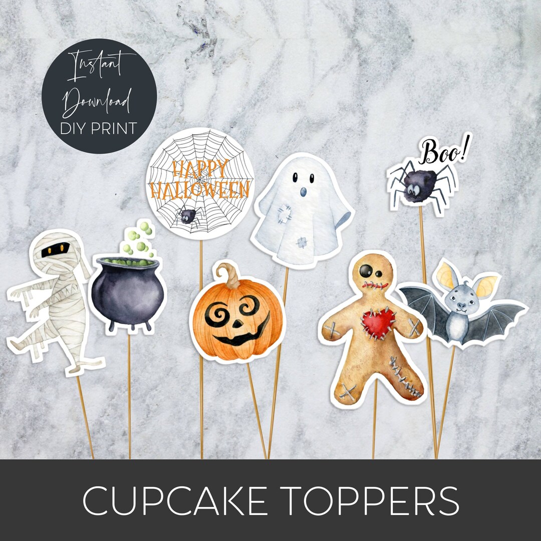 Printable Halloween Cupcake Toppers, Happy Halloween Cupcake Picks ...