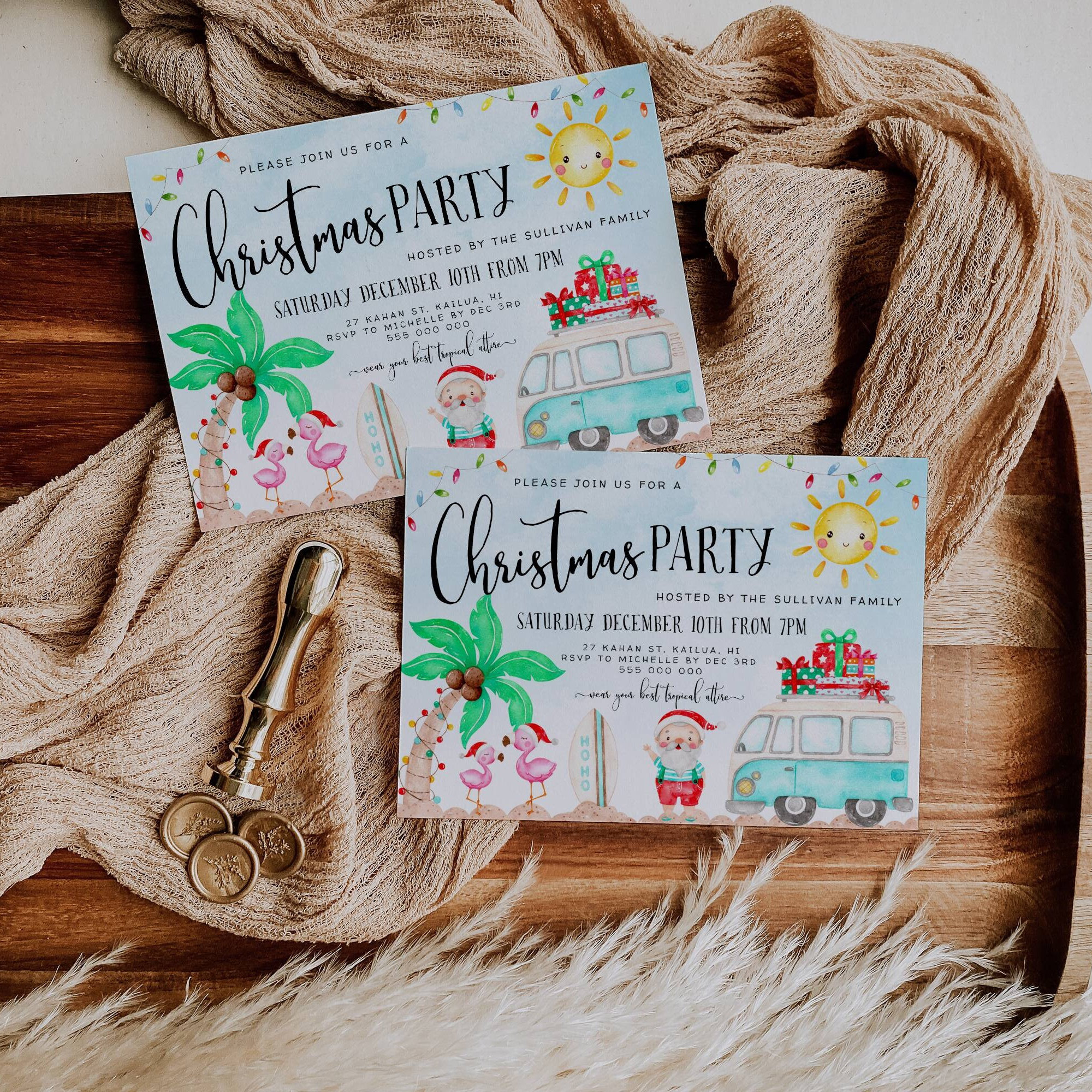 Tropical Christmas Party Invitation Template, Printable Summer Fun ...