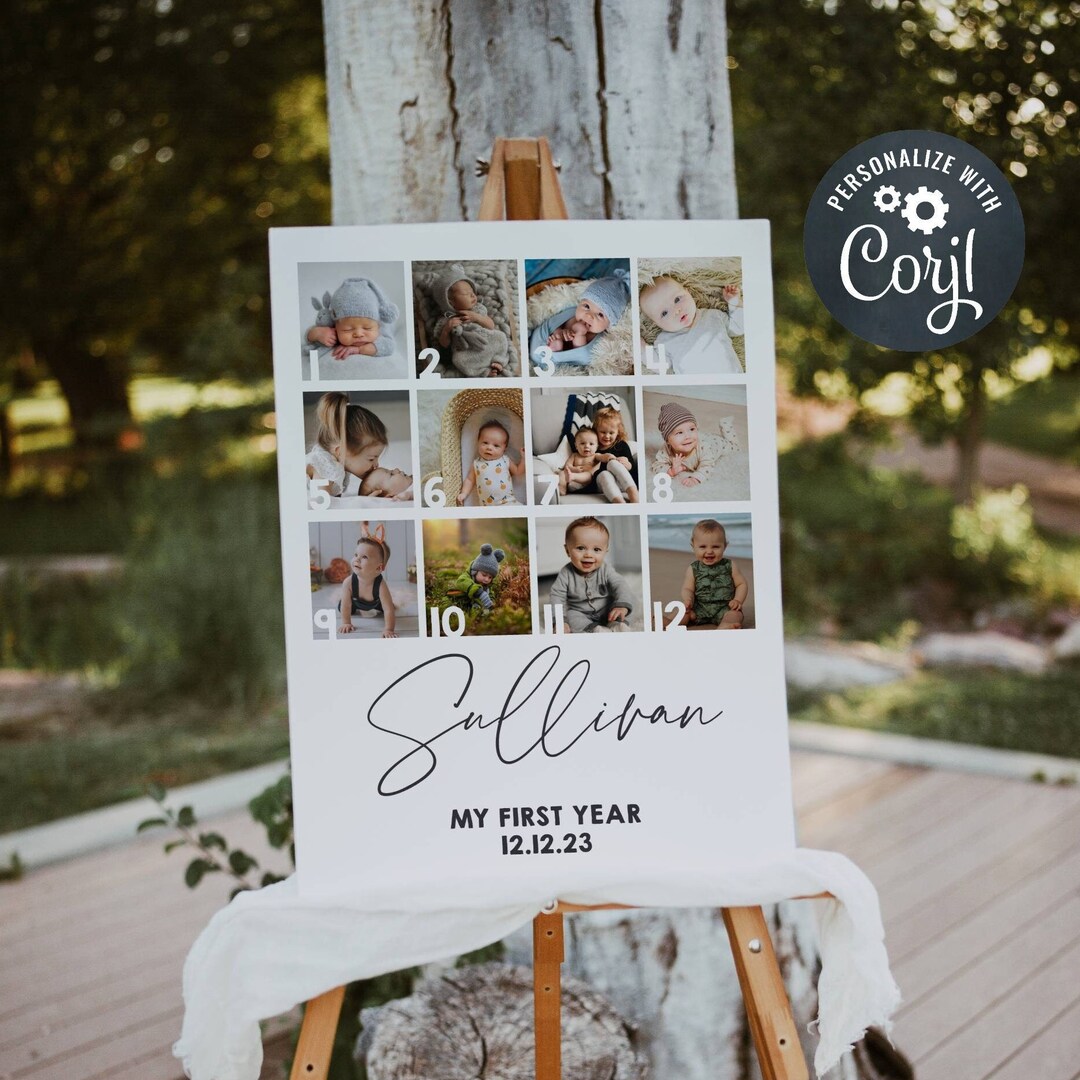 Editable Baby's First Year Photo Collage Template, Printable Modern ...