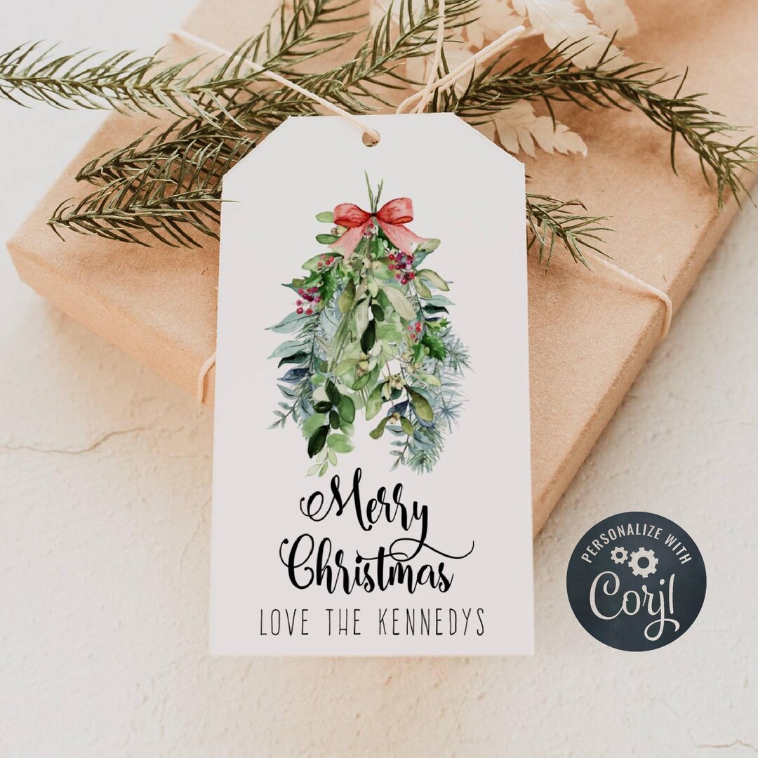Christmas Mistletoe Gift Tag Template, Printable Holiday Party Favor ...