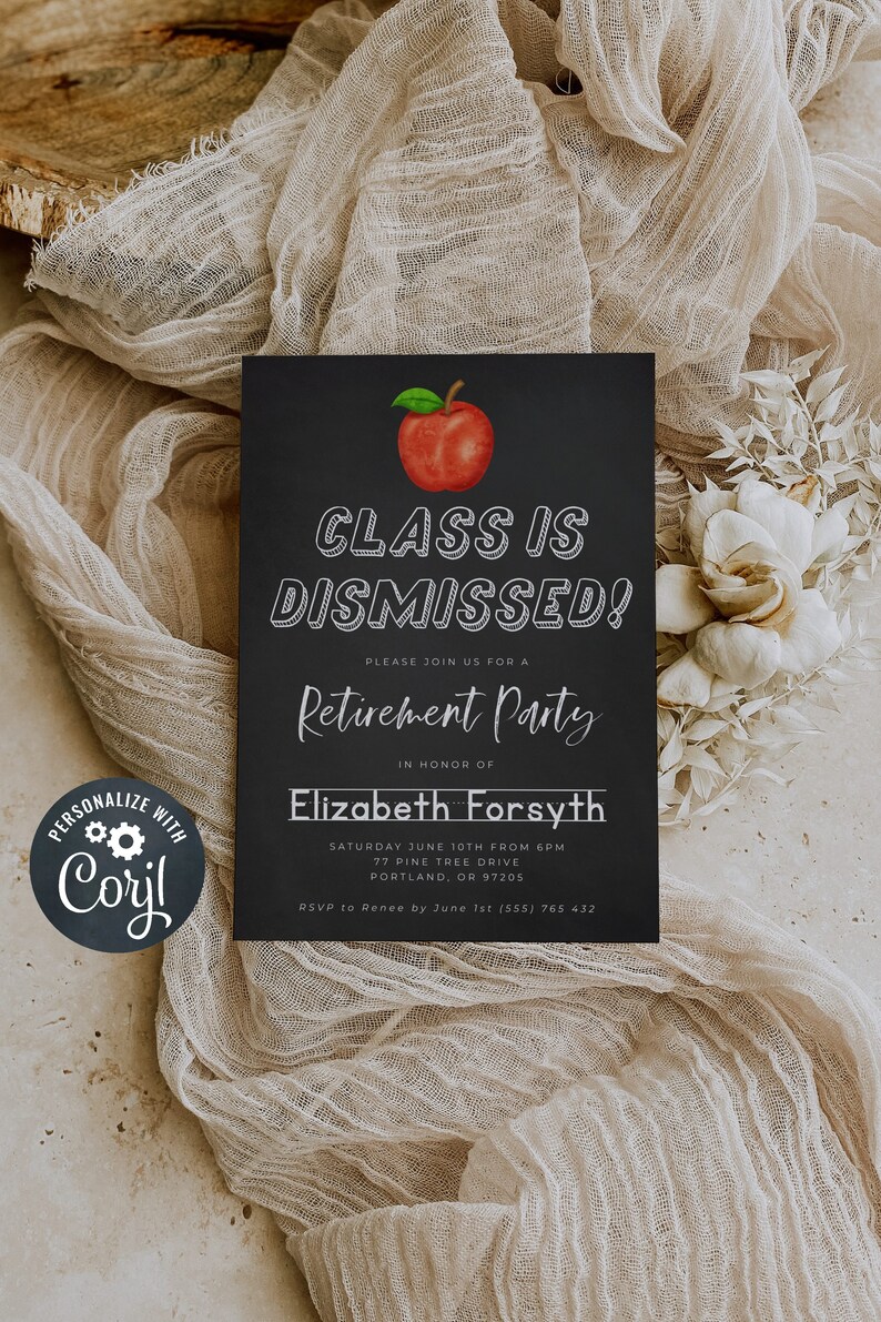 Teacher Retirement Party Invitation Template Printable Class - Etsy