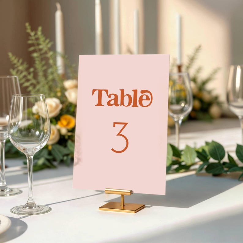 Retro Table Number Template, Printable Rust & Peach Wedding Table ...