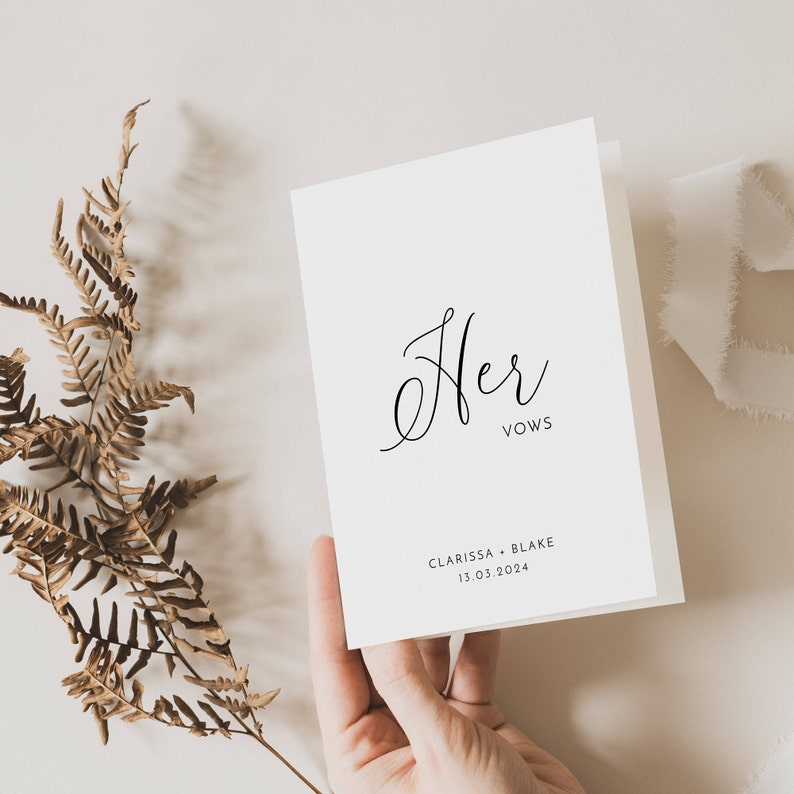 Minimalist Script Wedding Vow Cards Template Printable Vow - Etsy
