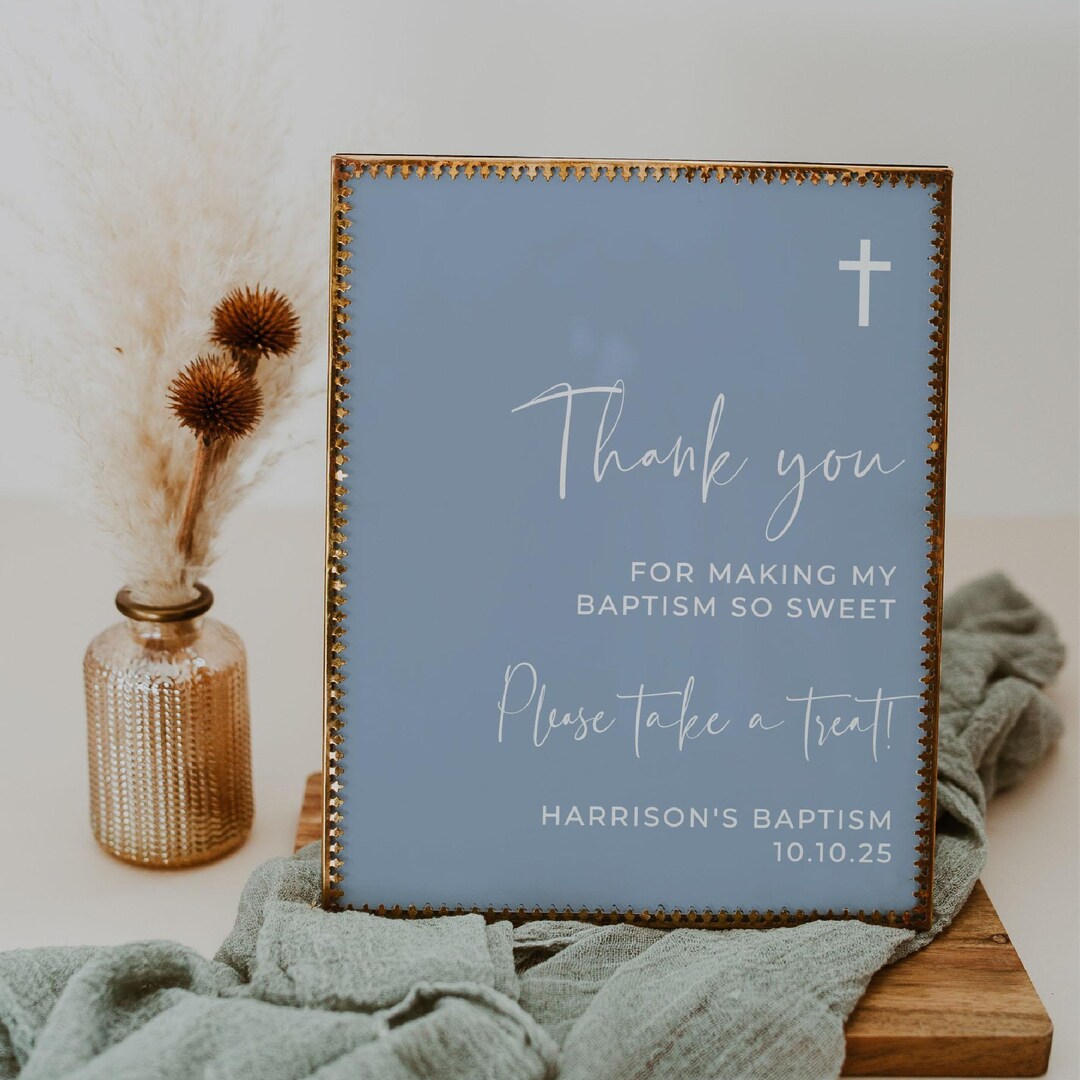 Dusty Blue Baptism Dessert Table Sign, Printable Communion Favor Sign ...