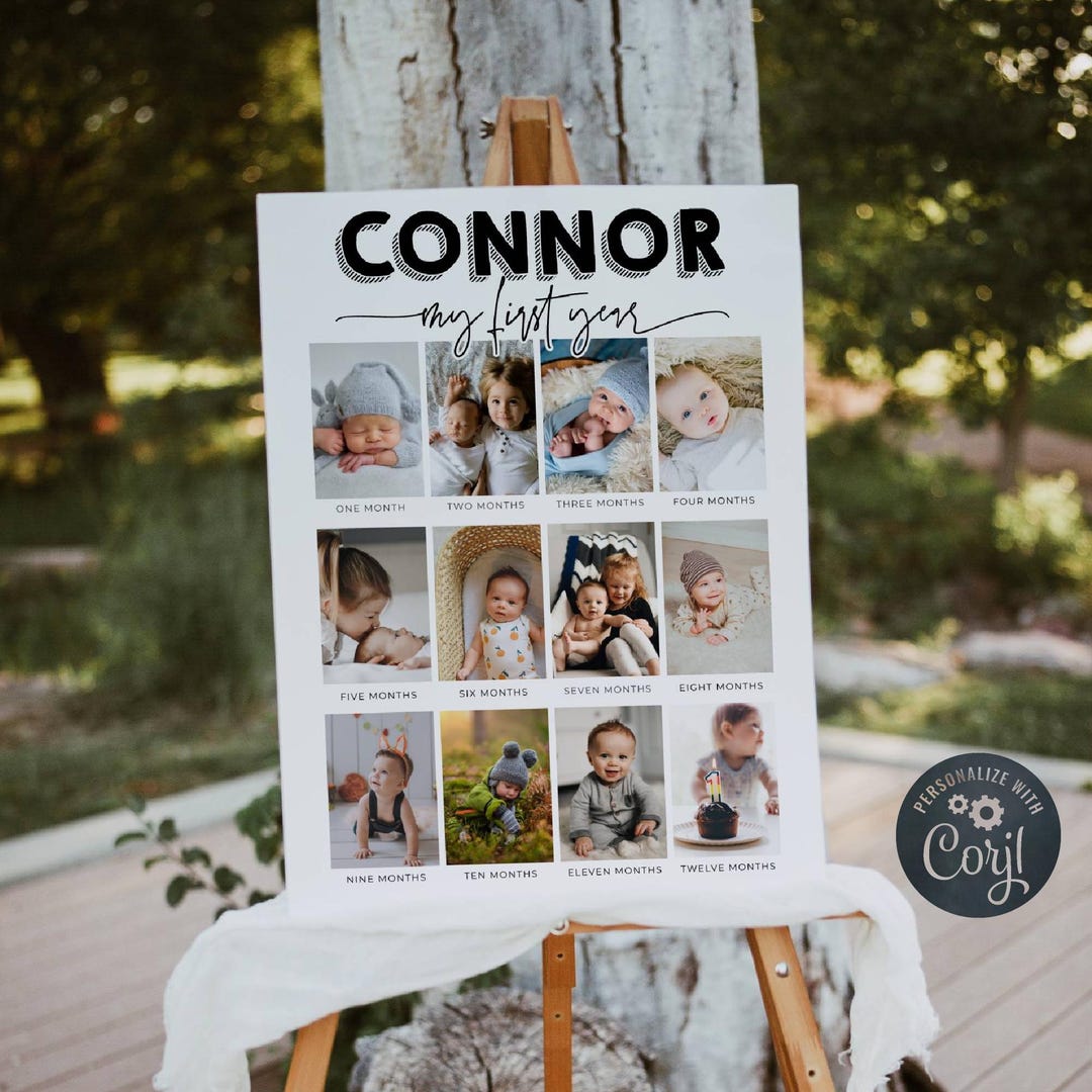 Printable Bold My First Year Poster Template, Modern 1st Birthday Photo ...