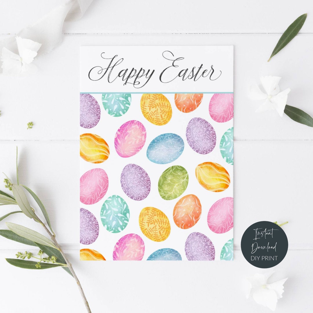 Printable Pastel Easter Eggs Mini Cookie Card, Colorful Bright Easter ...