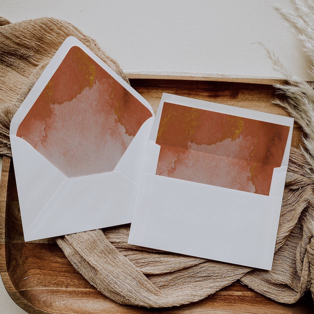 Rust & Gold Watercolor Envelope Liner Template, Printable Terracotta ...