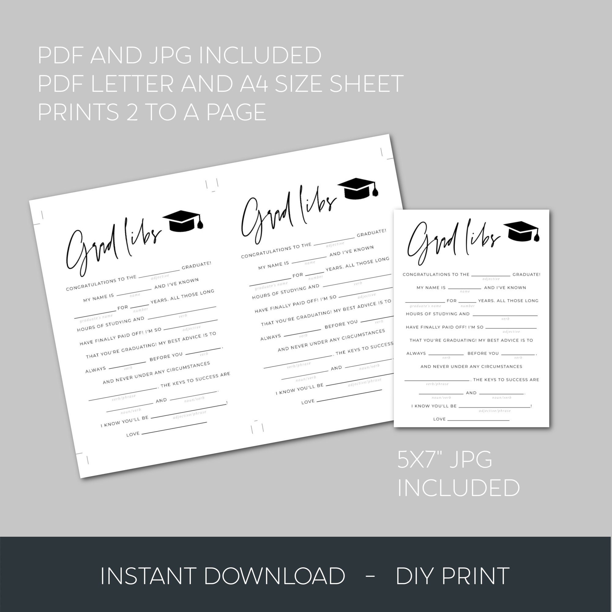 Grad Libs Graduation Game, Printable Graduate Advice Mad Libs Activity ...
