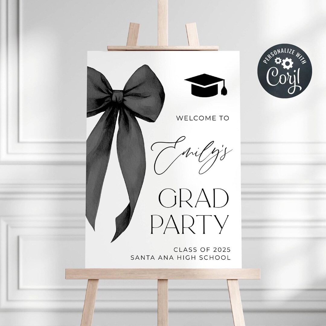 Black Bow Graduation Party Welcome Sign Template, Printable Coquette ...