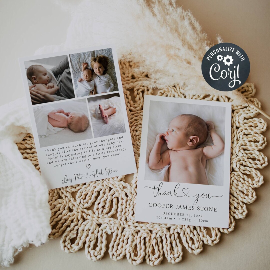 Thank You Birth Announcement Template Printable Photo Newborn - Etsy