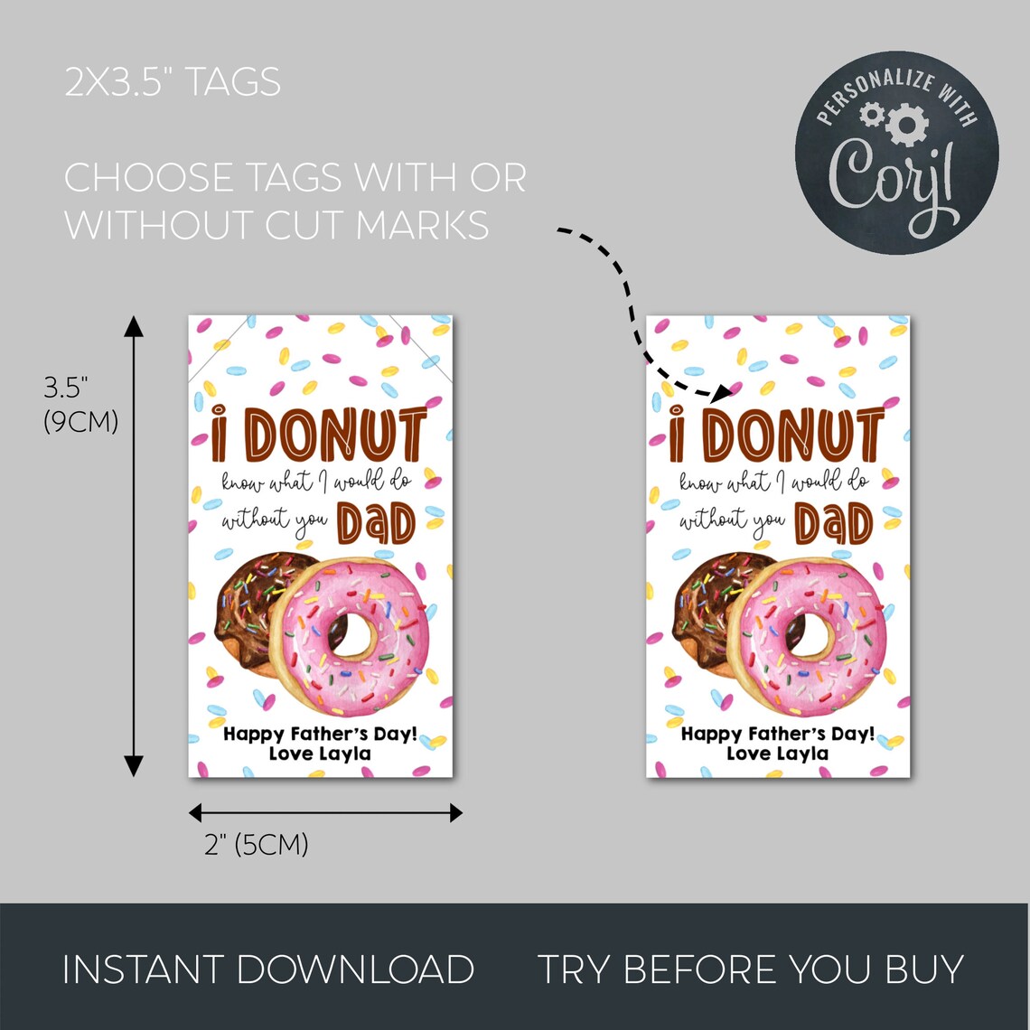 Father's Day Donut Gift Tag Template, Printable I Donut Know What I'd ...