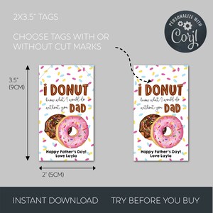 Father's Day Donut Gift Tag Template, Printable I Donut Know What I'd ...