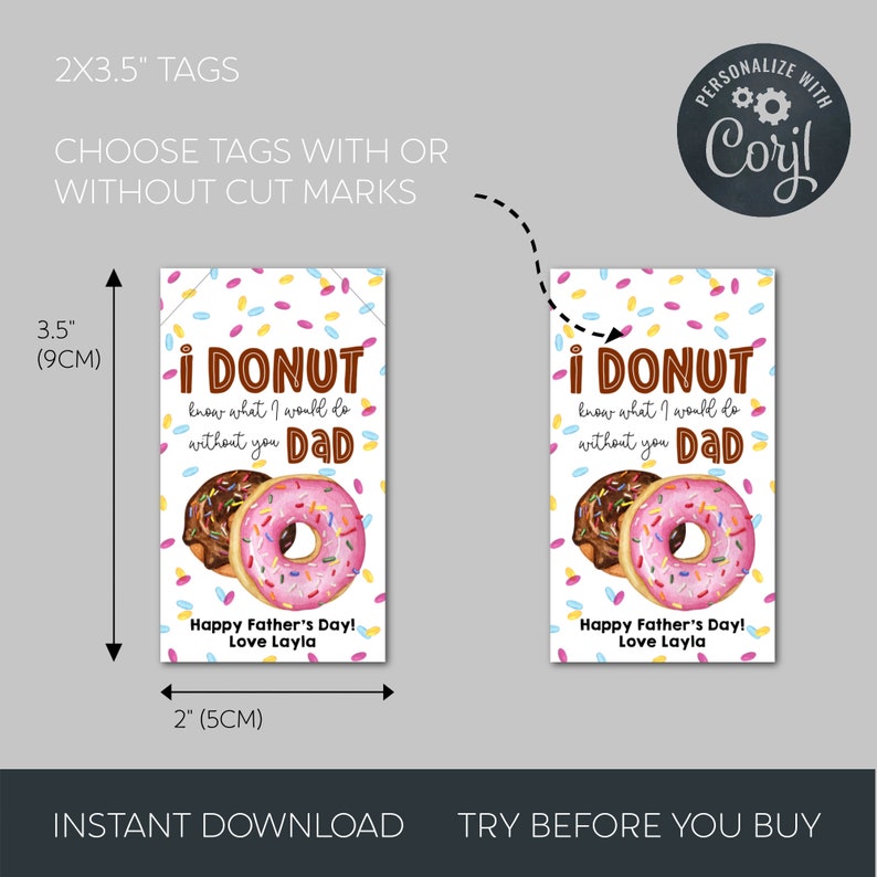 Father's Day Donut Gift Tag Template, Printable I Donut Know What I'd ...