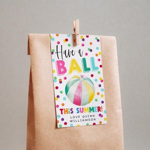 Summer Beach Ball Gift Tag Template, Printable End of School Favor Tag ...