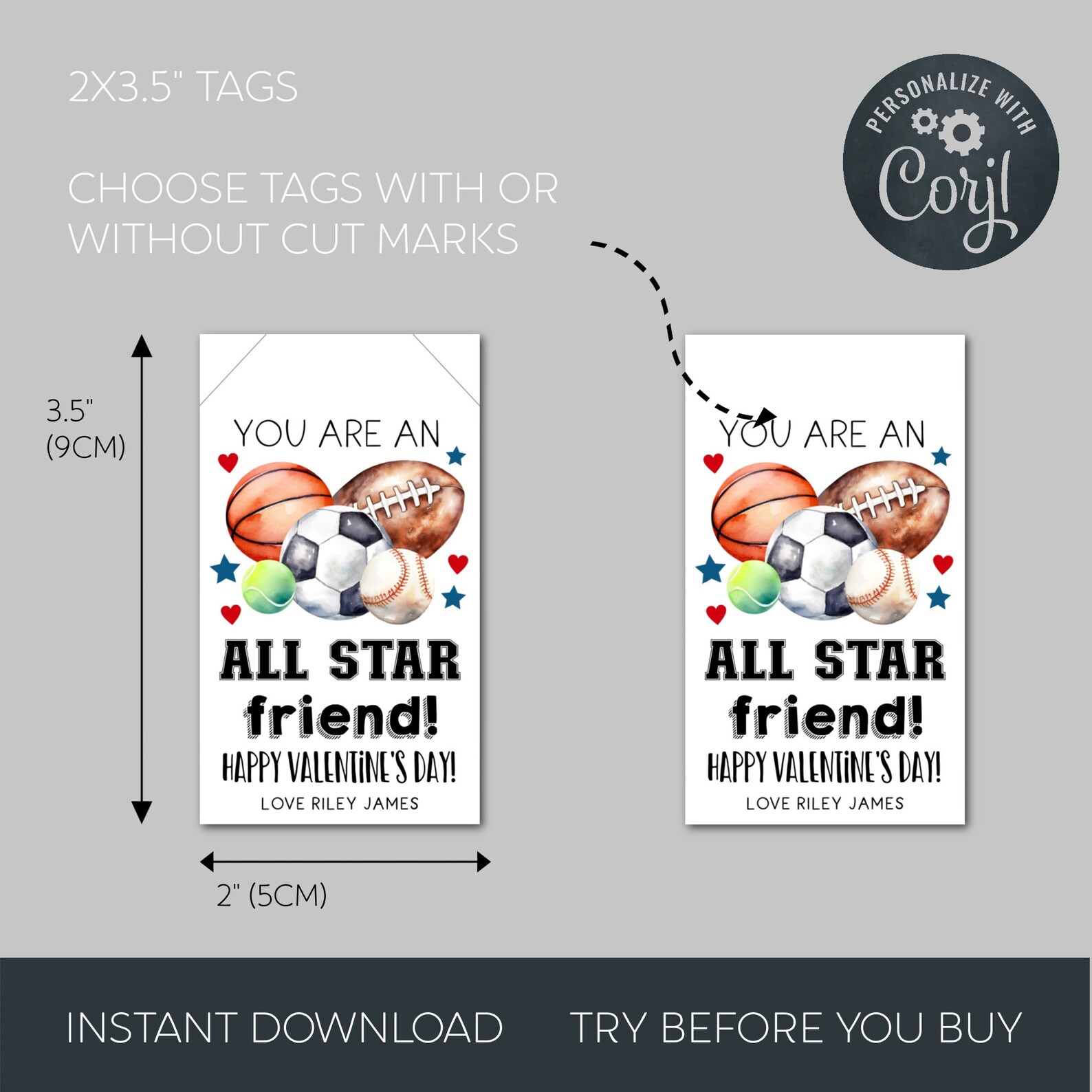 Sports Valentine's Day Gift Tag Template, Printable All Star Friend ...