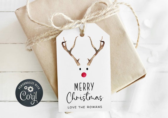 Reindeer Christmas Gift Tag Template Printable Cute Holiday - Etsy