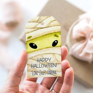 Halloween Mummy Favor Tag Template, Printable Bandage Face Gift Tags ...