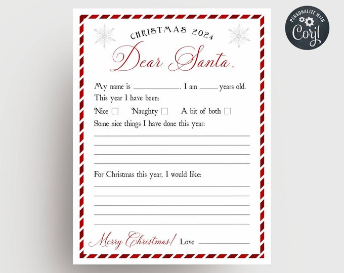 Dear Santa Letter, Digital Download, Letter to Santa,coloring Page - Etsy