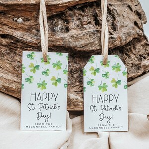 St. Patrick's Day Shamrocks Gift Tag Template, Printable Clover Favor ...