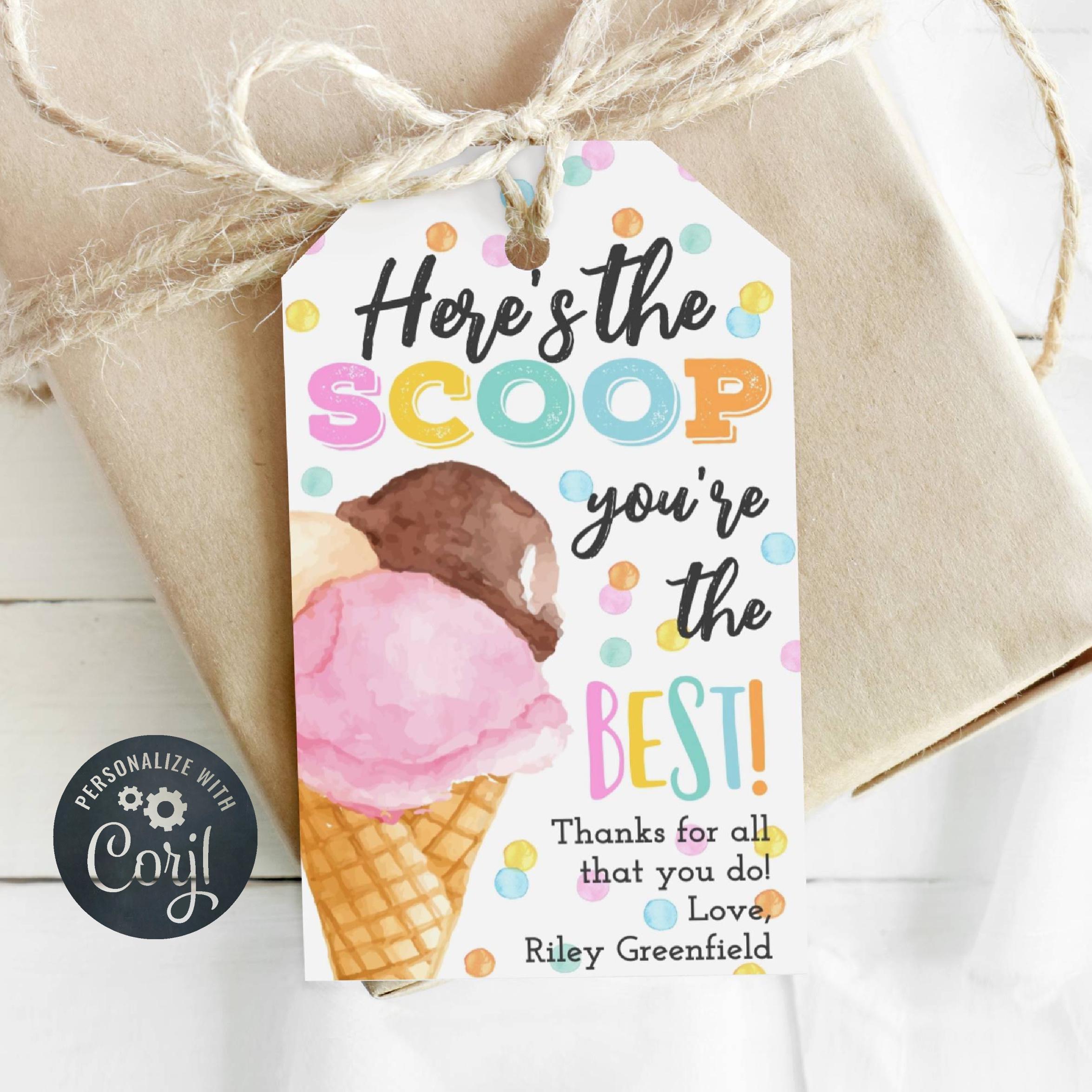 Editable Ice Cream Teacher Appreciation Gift Tag Template, Printable ...