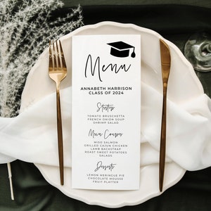 Minimalist Graduation Dinner Menu Template, Printable Modern Graduate ...