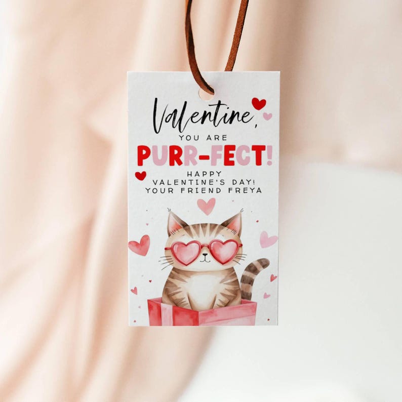 Cat Valentine's Day Gift Tag Template, Printable You Are Purr-fect ...