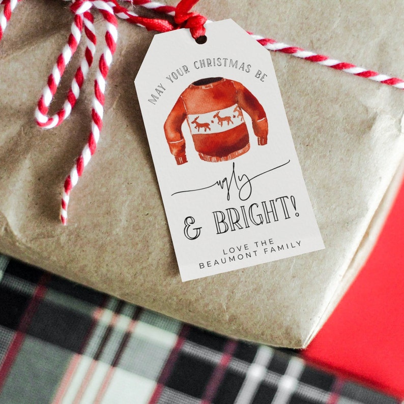 Christmas Ugly Sweater Gift Tag Template, Printable Ugly & Bright ...