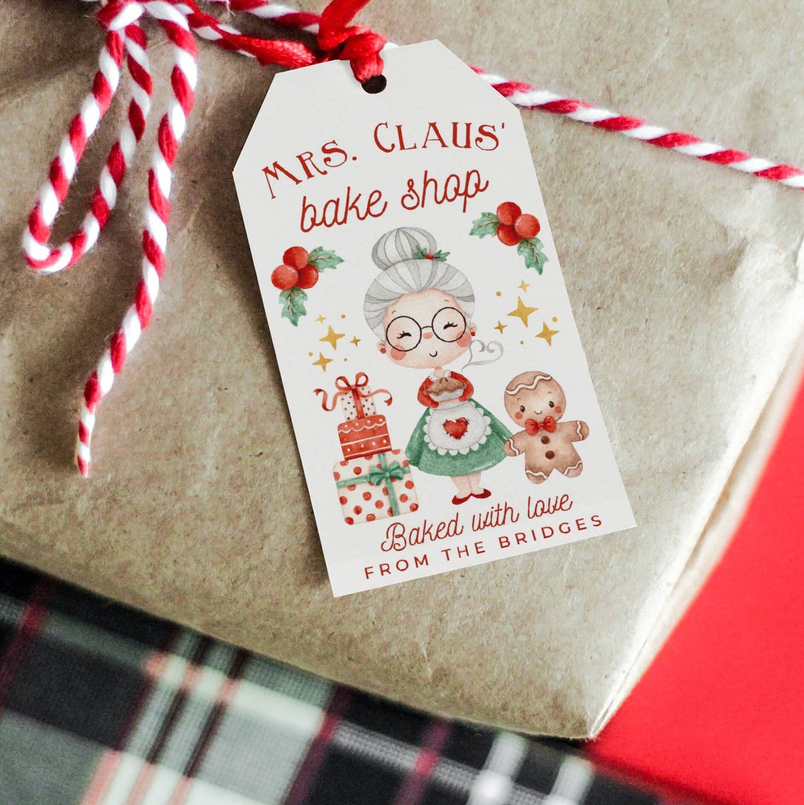 Mrs. Claus' Bake Shop Christmas Gift Tag Template, Printable Baked With ...