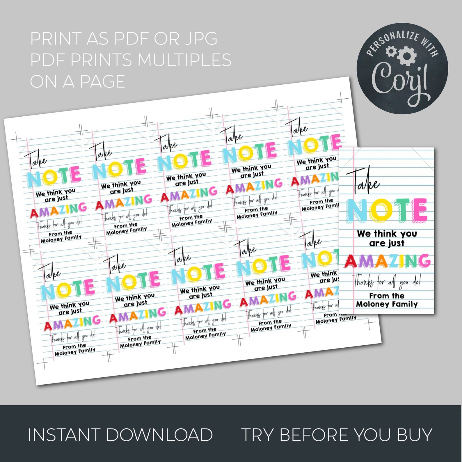Teacher Appreciation Gift Tag Template, Printable Notepad Thank You ...