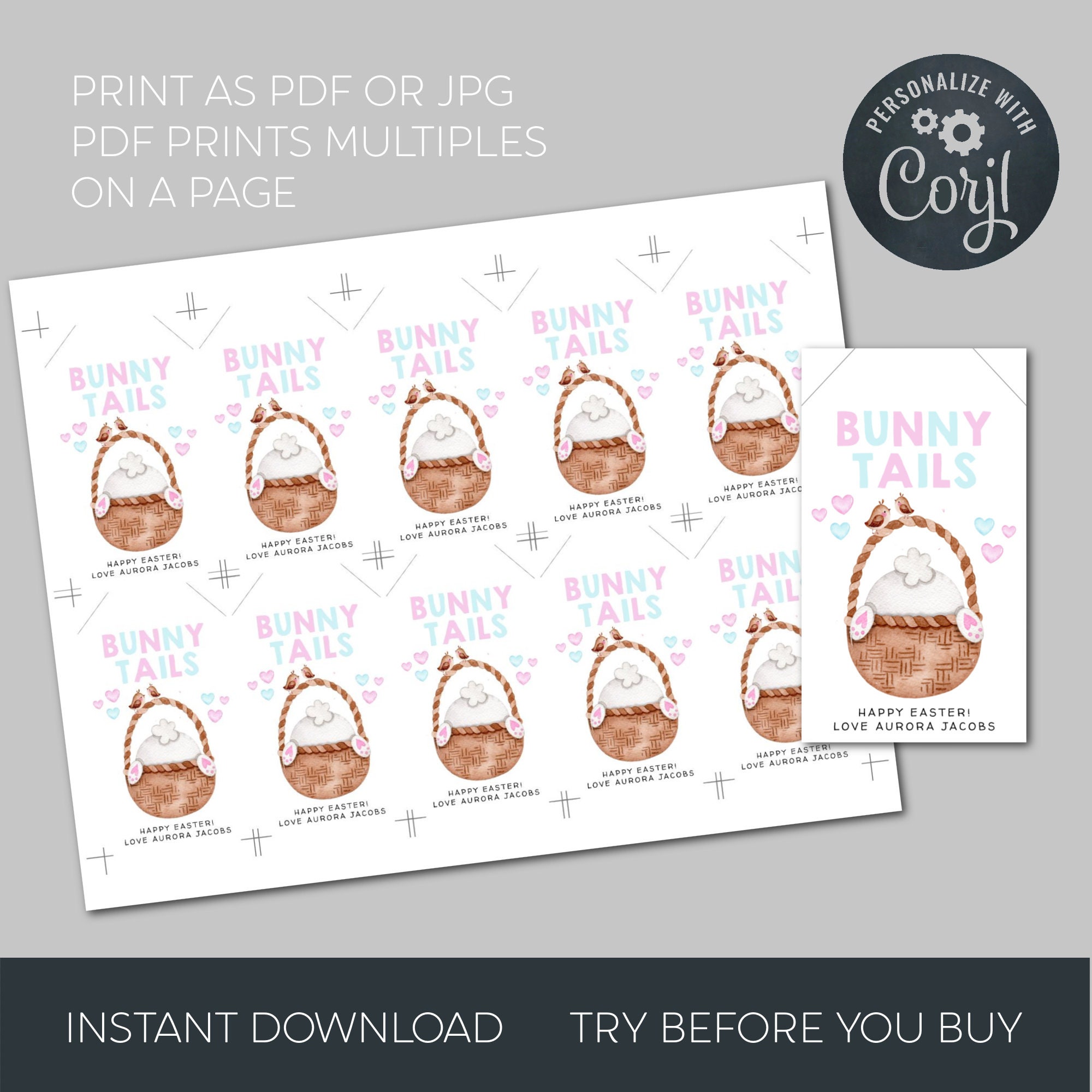 Easter Bunny Tails Gift Tag Template, Printable Easter Basket Favor ...