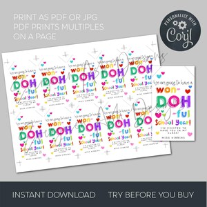Wondohful School Year Gift Tag Template, Printable First Day Playdough ...