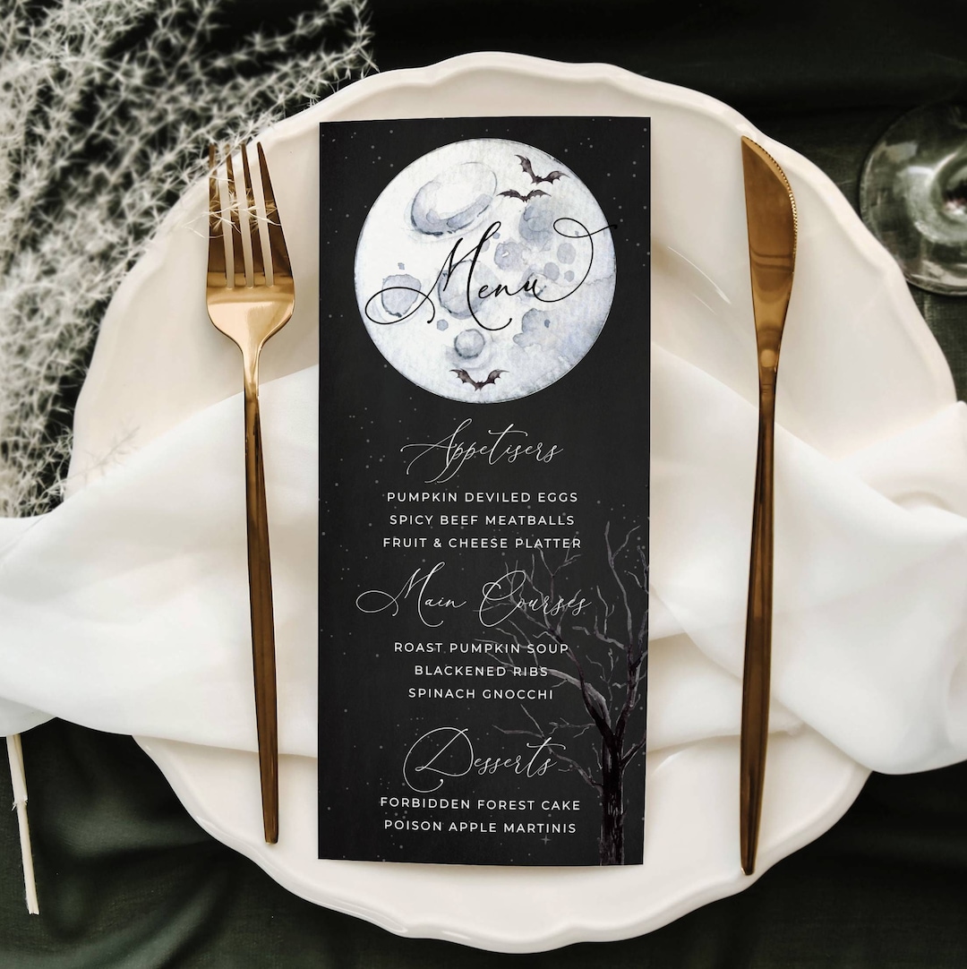 Halloween Full Moon Elegant Menu Template, Printable Spooky Dinner ...