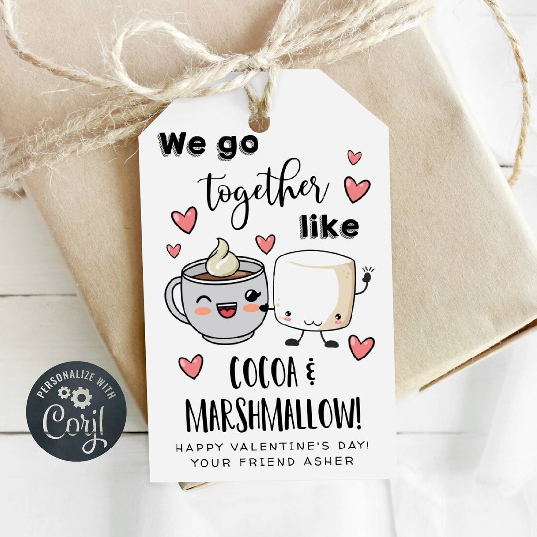 Cocoa & Marshmallow Valentine's Day Gift Tag Template, Printable We Go ...