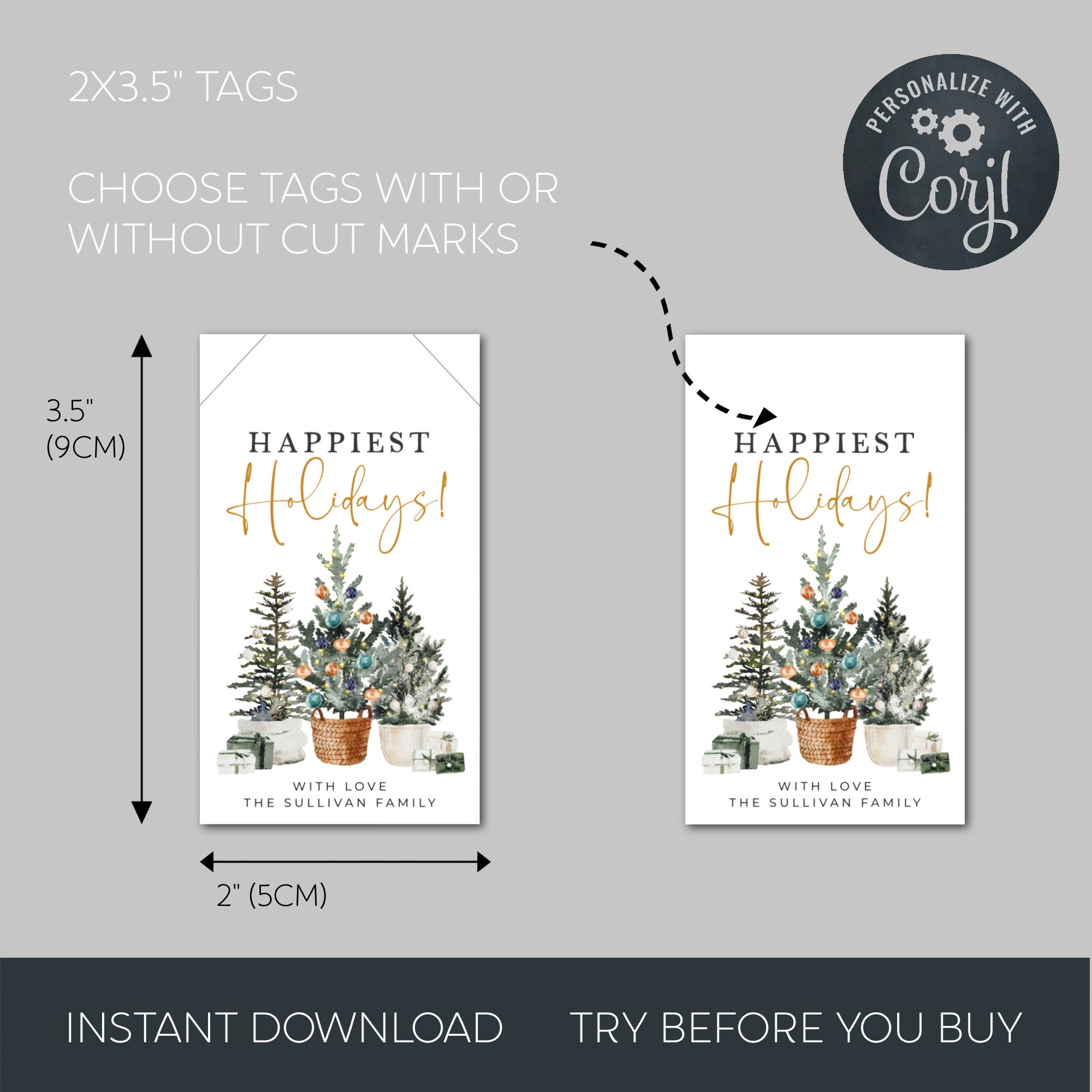 Christmas Trees Gift Tag Template Printable Modern Holiday - Etsy