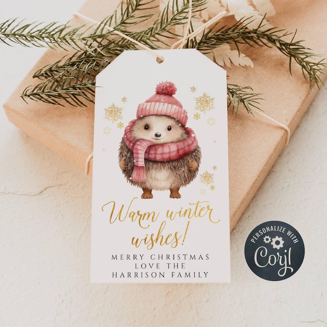 Warm Winter Wishes Christmas Gift Tag Template, Printable Hedgehog ...