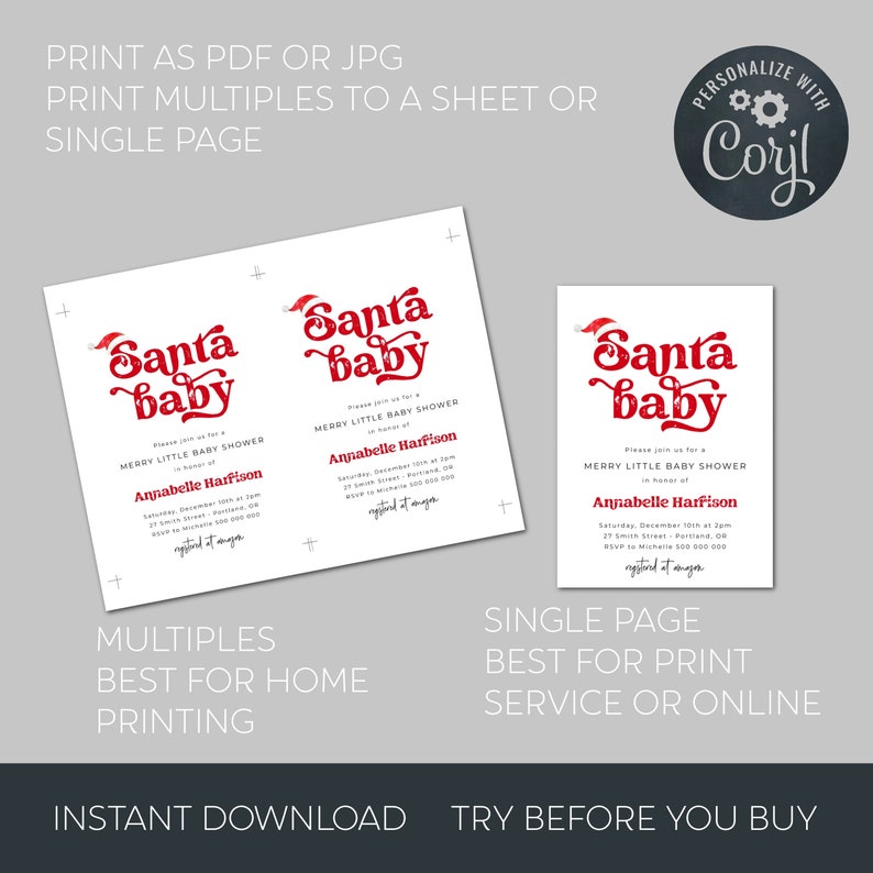 Santa Baby Shower Invitation Template Set Printable Christmas - Etsy