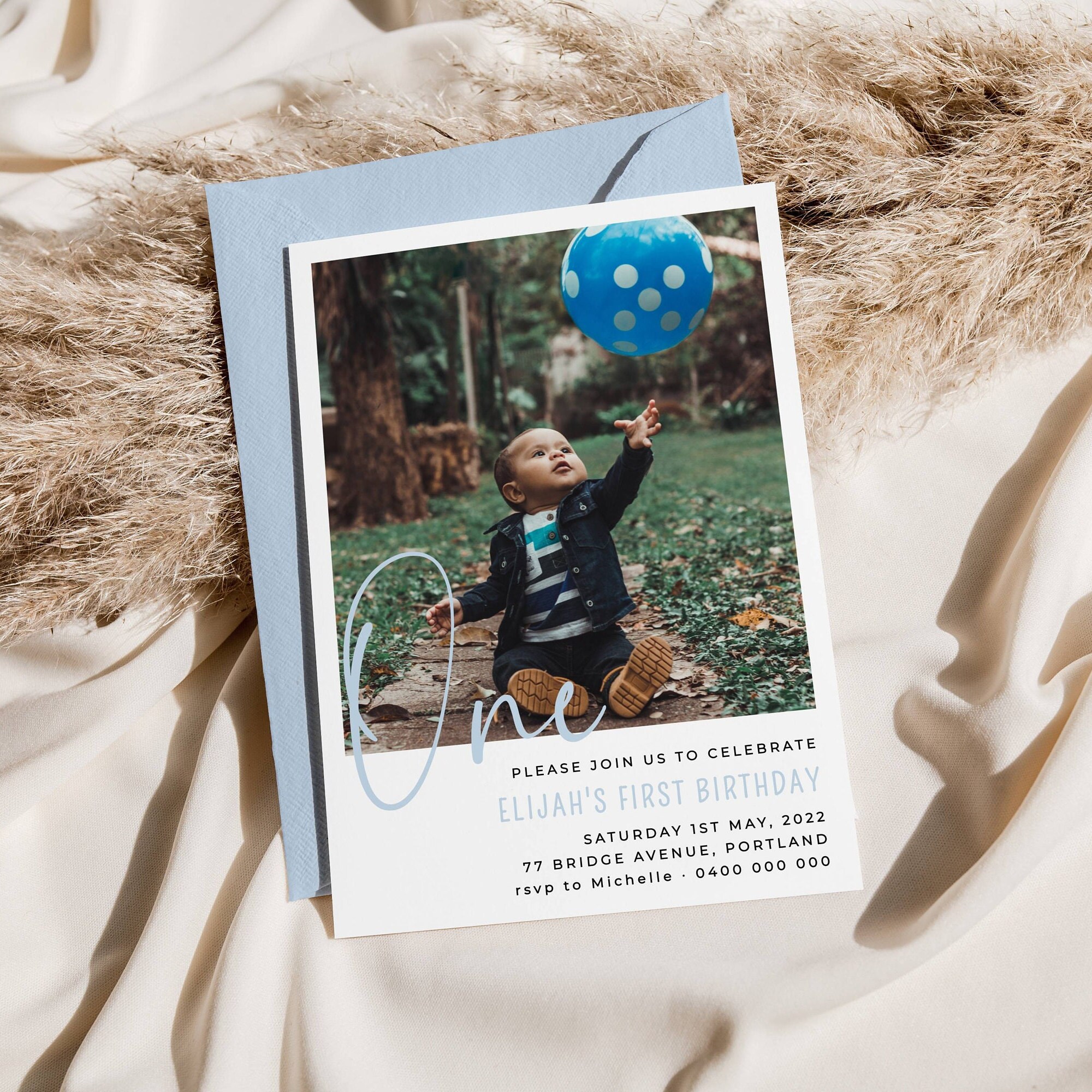 Editable Boys 1st Birthday Invitation Template, Printable Photo First ...