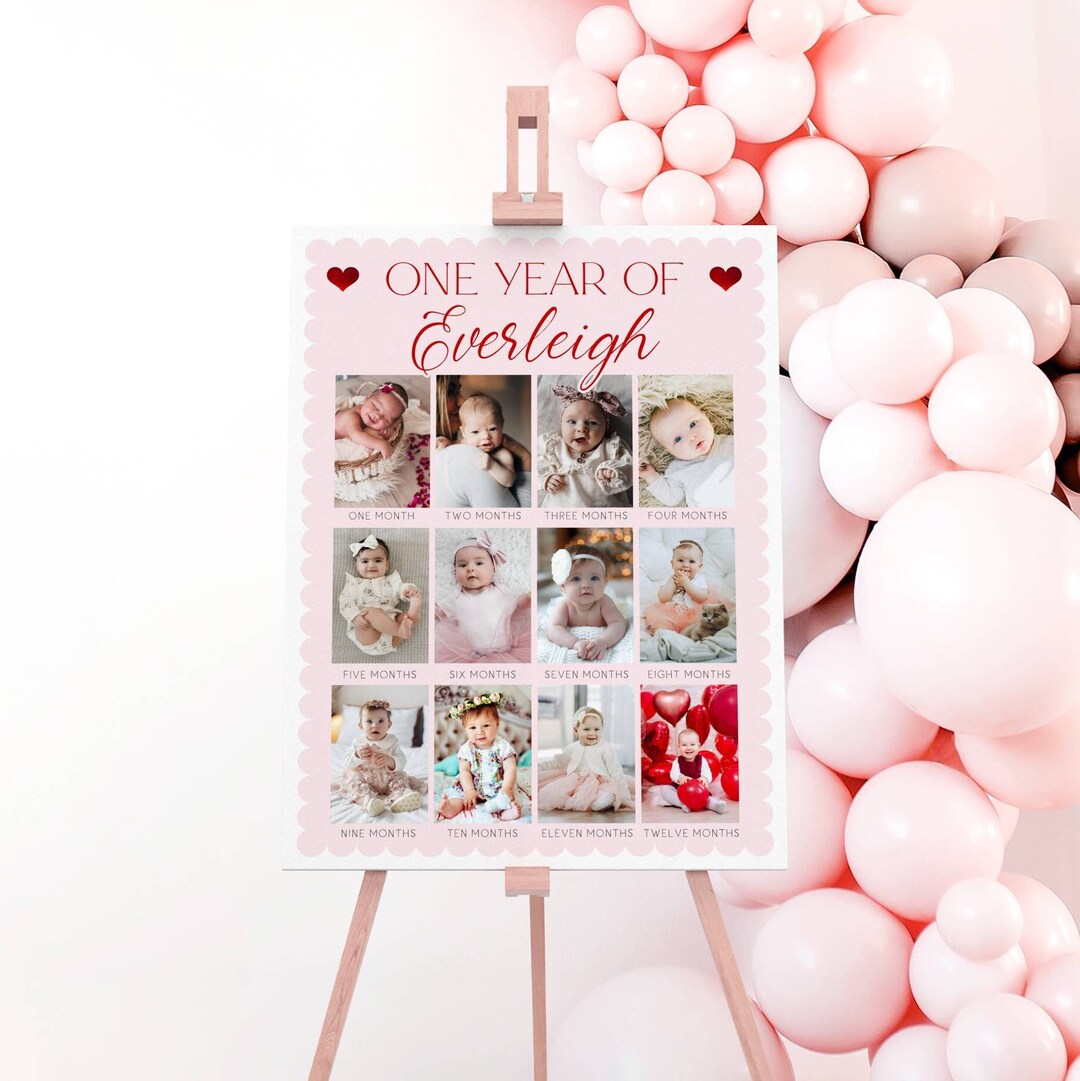Editable Valentine First Birthday Photo Board Template, Printable ...