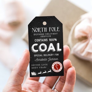 Editable Christmas Coal Gift Tag Template, Printable North Pole Express ...