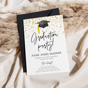 Confetti Graduation Party Invitation Template, Printable Modern ...