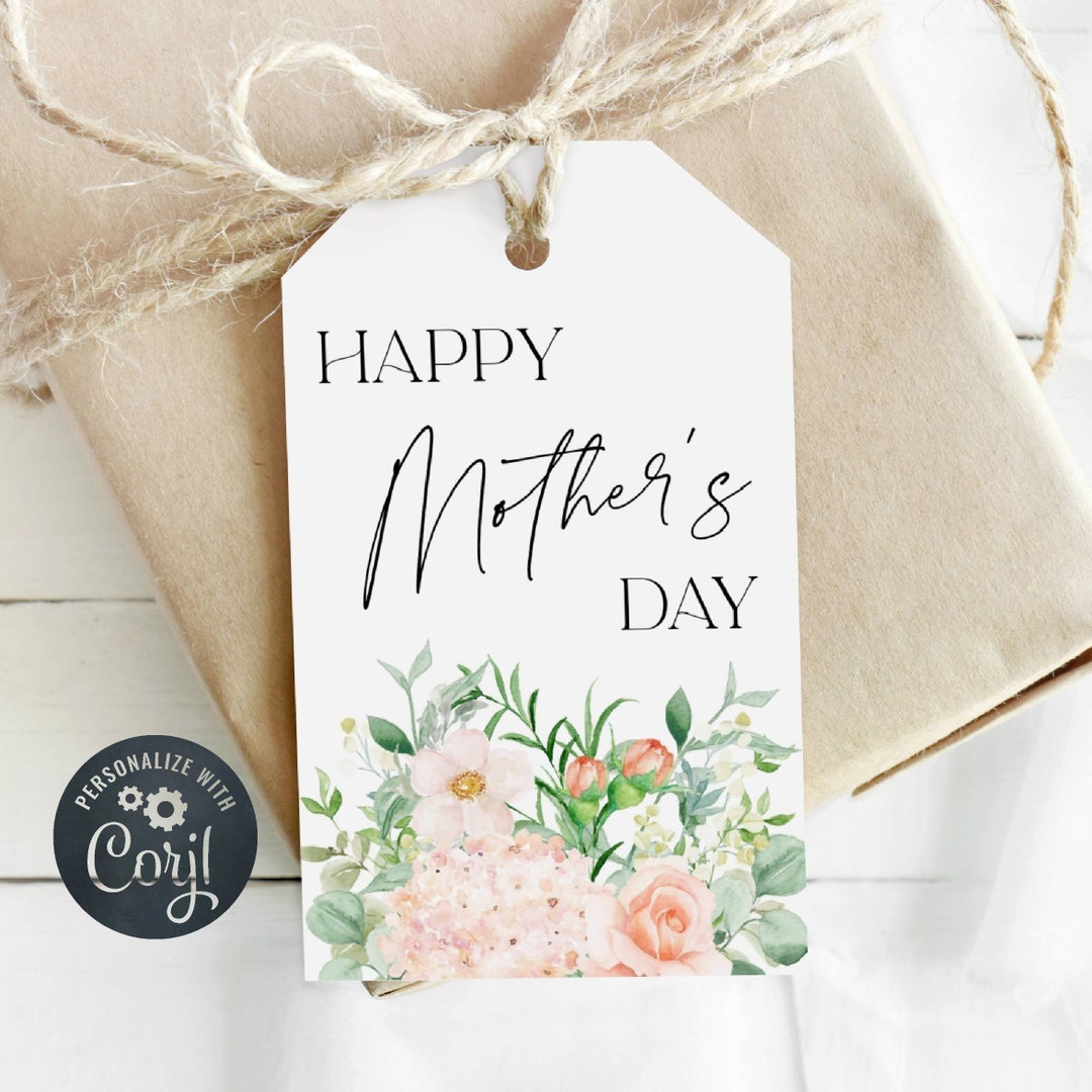 Floral Mother's Day Gift Tag Template, Printable Pink Roses & Greenery ...